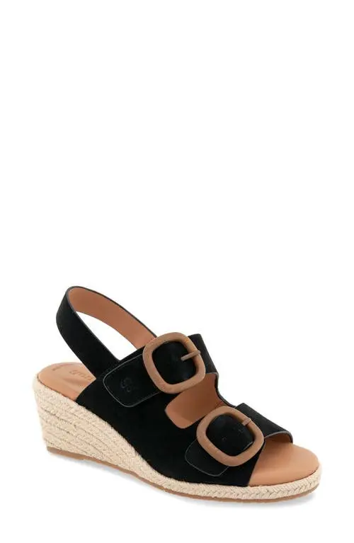 Gentle Souls Greca Espadrille Slingback Platform Wedge Sandal - Black Suede