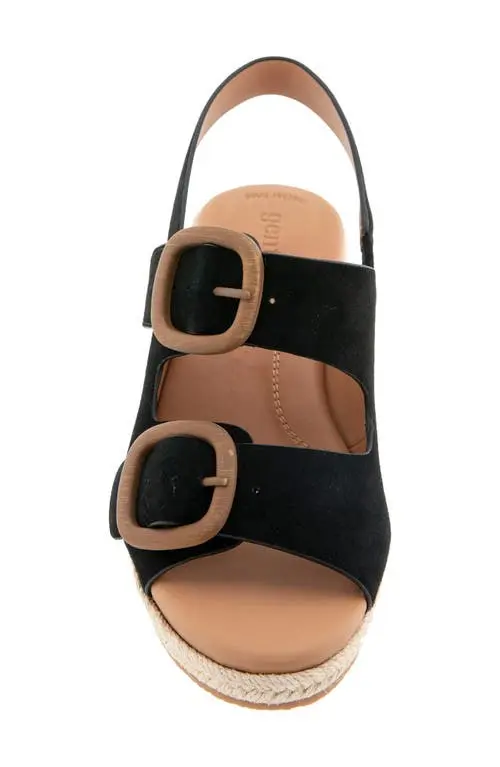 Gentle Souls Greca Espadrille Slingback Platform Wedge Sandal - Black Suede