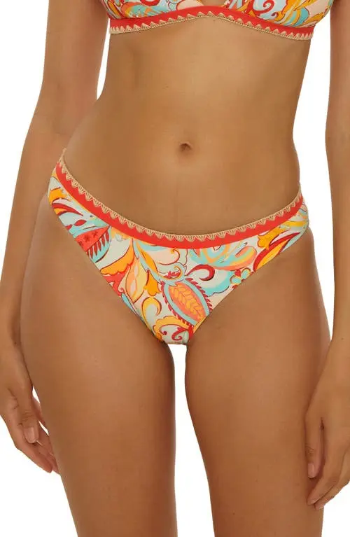 Lucky Brand Phuket Embroidered Trim Hipster Bikini Bottom - Orange Multi