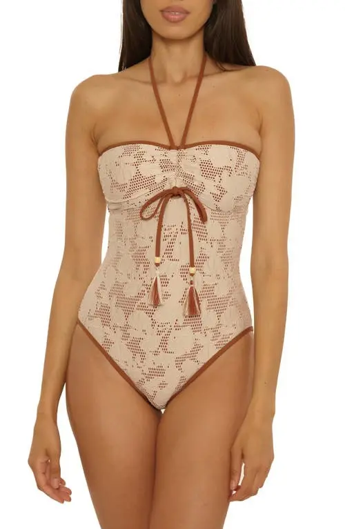 Lucky Brand Belize Ruched Lace One-piece Swimsuit - Natural