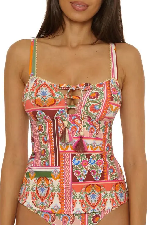 Lucky Brand Verona Pom Trim Tankini Top - Pink Multi