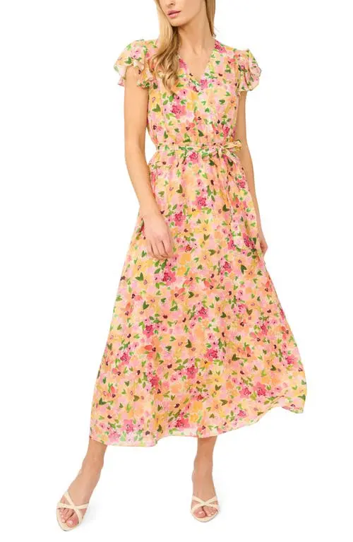 CECE DUPRAZ Floral Flutter Sleeve Maxi Dress
