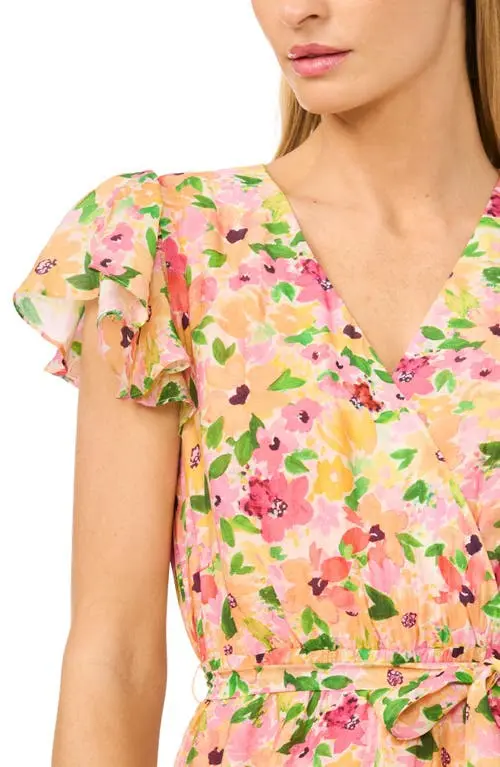 CECE DUPRAZ Floral Flutter Sleeve Maxi Dress