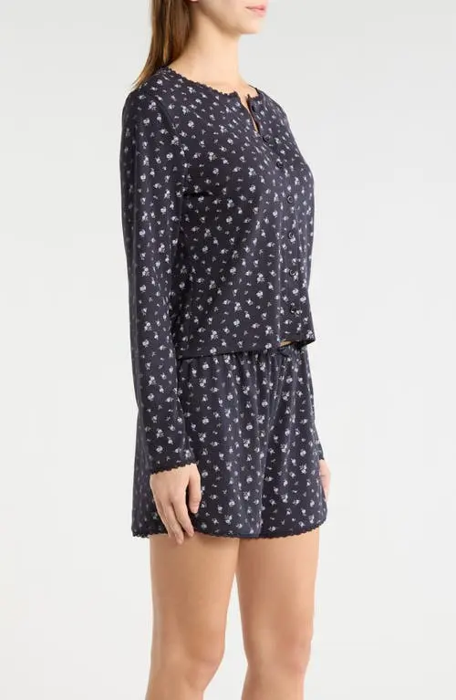 French Connection Print Pointelle Knit Short Pajamas - Utility Blue