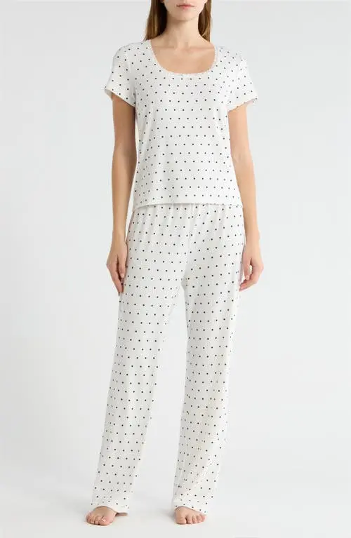 French Connection Print Pointelle Knit Pajamas - White/black Dot