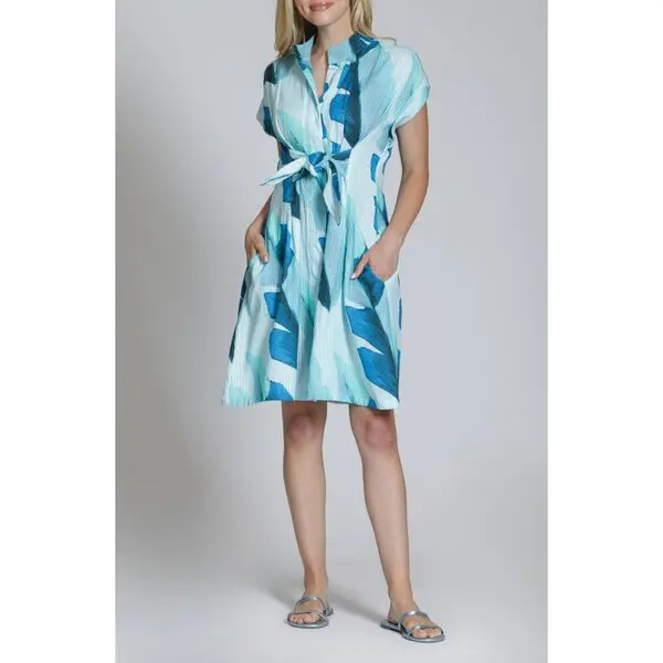 APNY Seersucker Shirtdress - Aqua Multi