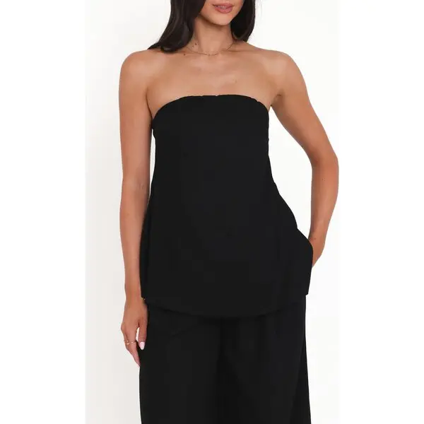 PETAL & PUP Rosemarie Strapless Longline Linen Blend Top - Black