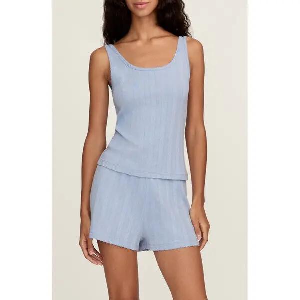 PETITE PLUME Pima Cotton Pointelle Tank - Blue