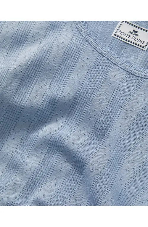 PETITE PLUME Pima Cotton Pointelle T-shirt - Blue
