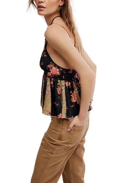 Free People Tillie Floral Babydoll Top - Black Combo