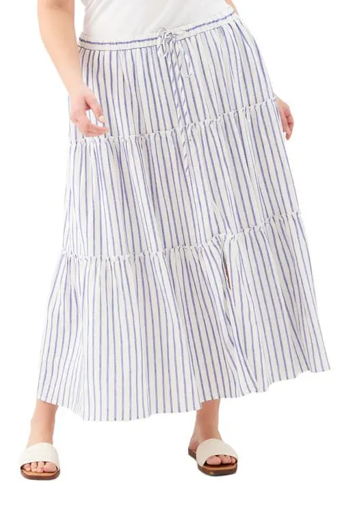 Karen Kane Tiered Stripe Linen Blend Midi Skirt