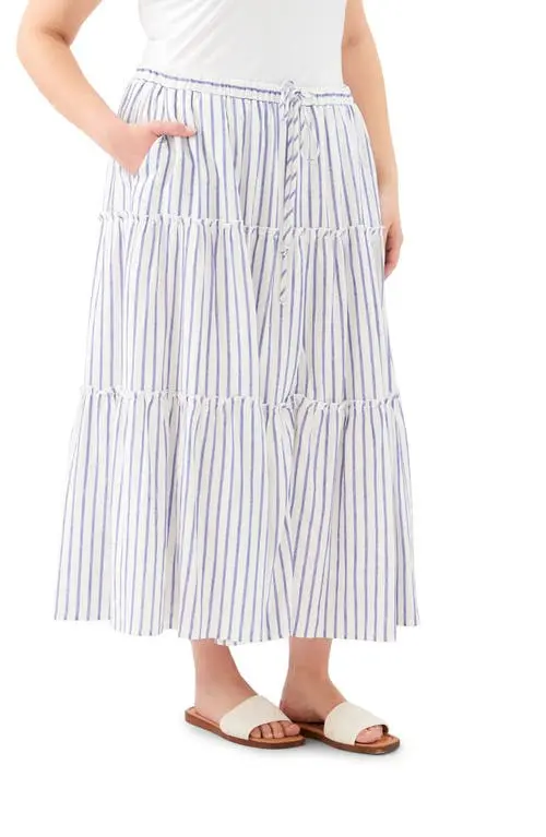 Karen Kane Tiered Stripe Linen Blend Midi Skirt