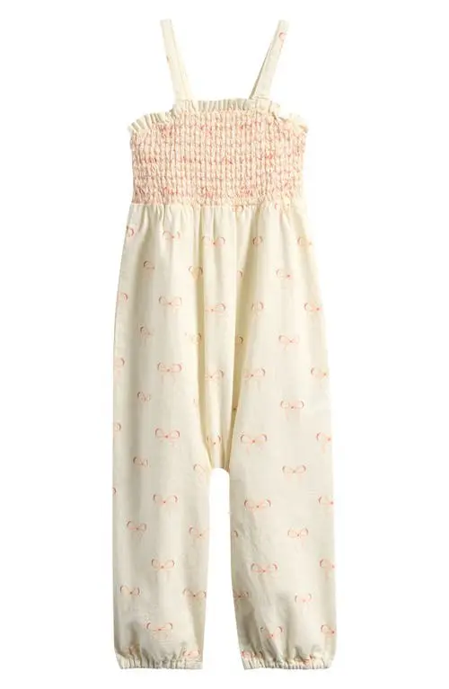 MILES Bow Smocked Bodice Organic Cotton Jumpsuit - Off White
