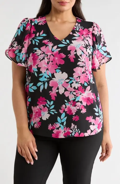 KASPER Floral Print Tulip Sleeve Top
