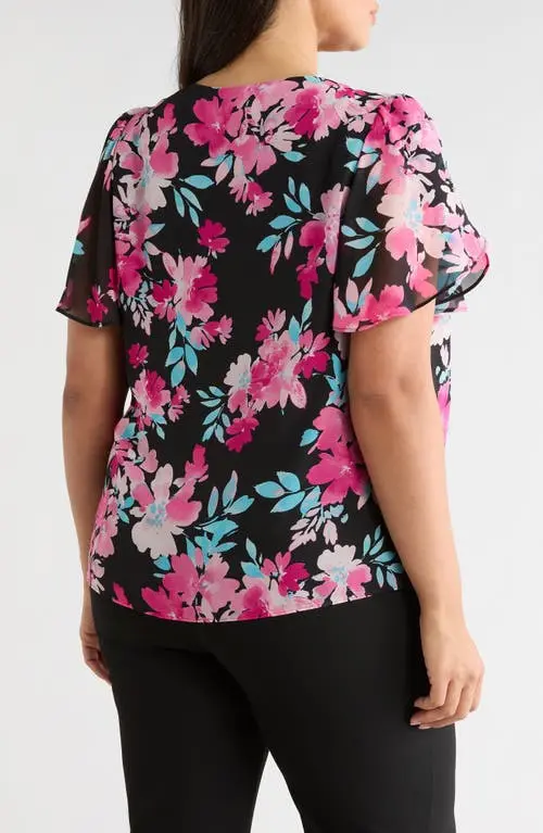 KASPER Floral Print Tulip Sleeve Top
