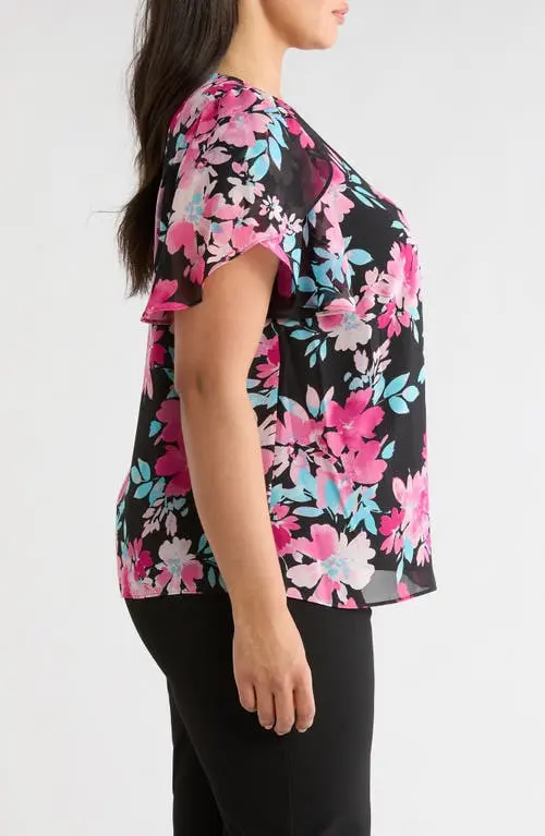 KASPER Floral Print Tulip Sleeve Top