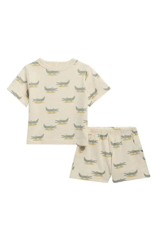 RYLEE + CRU Alligator Print Cotton T-shirt And Shorts Set - Natural