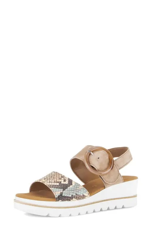 Gabor Ankle Strap Wedge Sandals - Sand