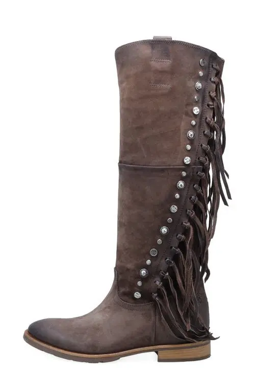 A.S.98 Ilke Studded Fringe Knee High Boots - Brown