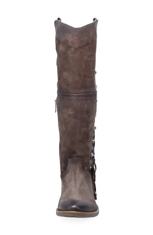 A.S.98 Ilke Studded Fringe Knee High Boots - Brown