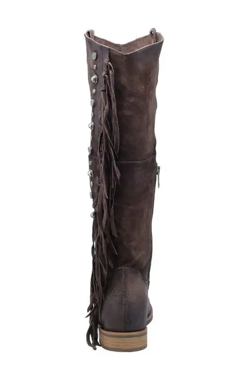 A.S.98 Ilke Studded Fringe Knee High Boots - Brown