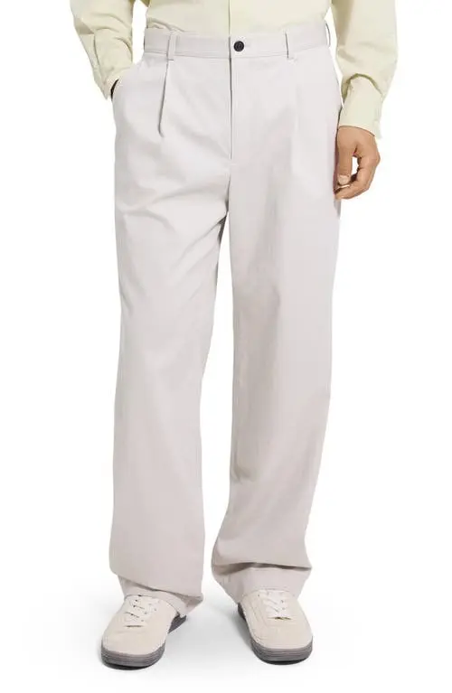 Theory Relaxed Pleat In Moonsoft Cotton Blend Pants - Silver Cloud - Uqa