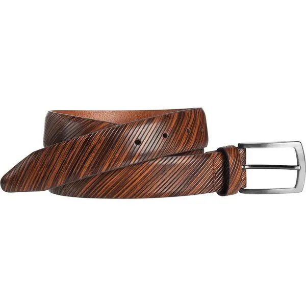Johnston & Murphy Diagonal Embossed Leather Belt - Tan