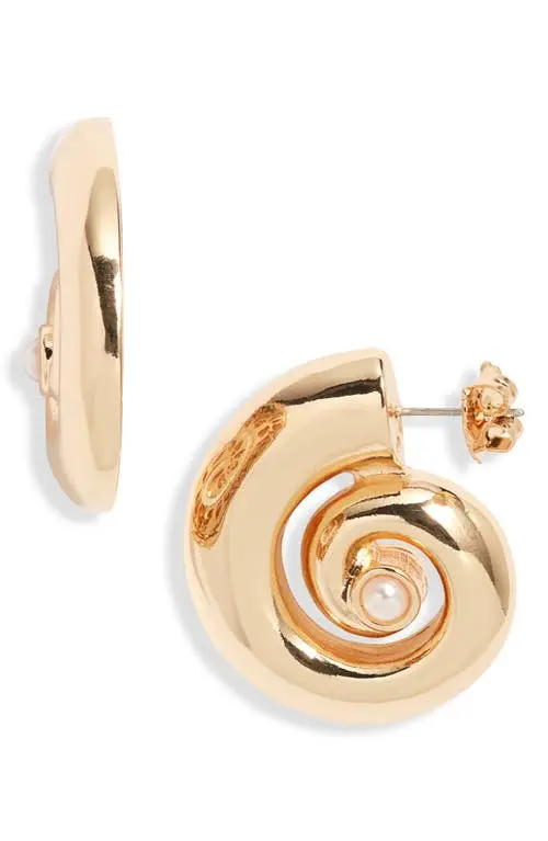 OPEN EDIT Faux Pearl Shell Earrings - Gold/white
