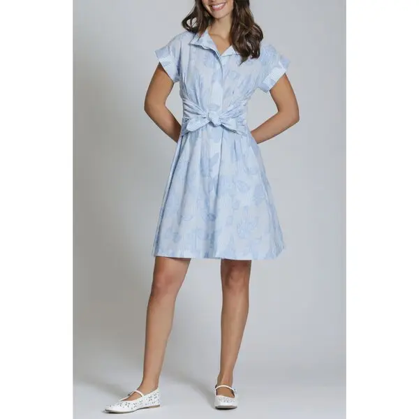 APNY Floral Stripe Shirtdress - Chambray White