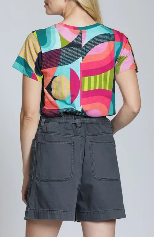 APNY Abstract Print Cotton T-shirt - Turquoise Multi