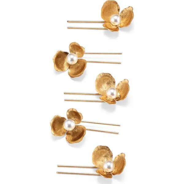 LELET NY Poppies Mini Hair Pins Set Of 5 - Antique Gold