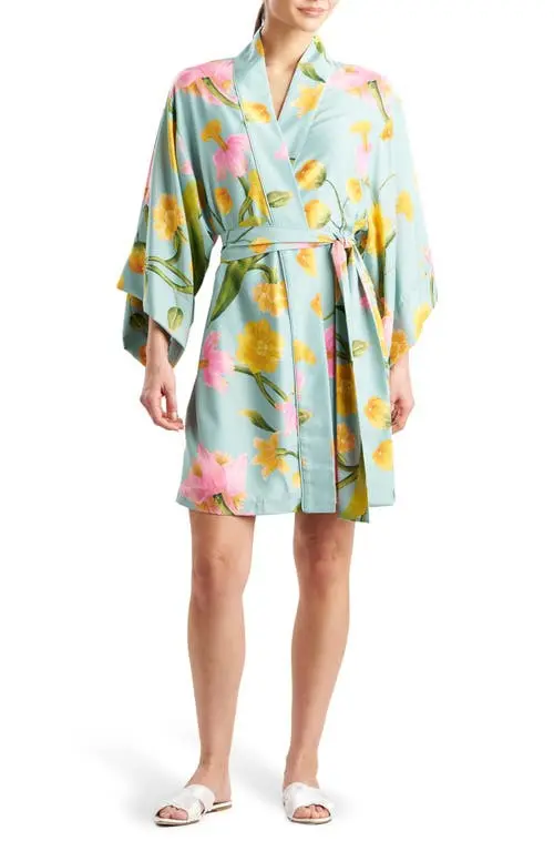 Natori Solene Matte Charmeuse Robe - Teal Multi