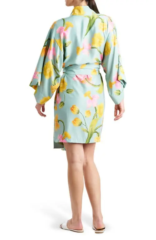 Natori Solene Matte Charmeuse Robe - Teal Multi