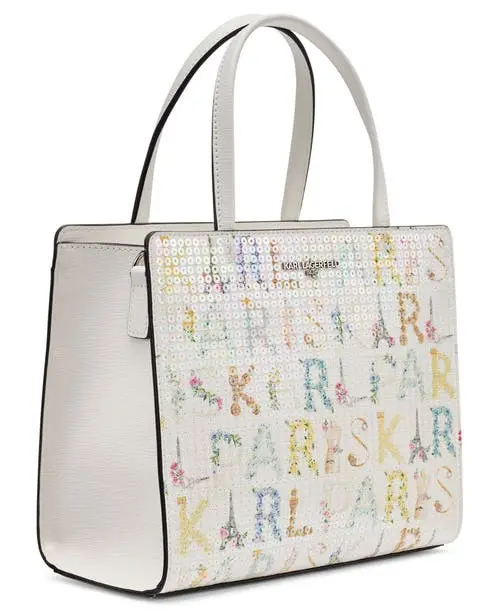 Karl Lagerfeld Paris Sequined Satchel With Charm - Black Multi