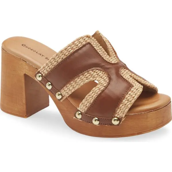 CHOCOLAT BLU Mae Platform Sandal - Brown Leather-raffia