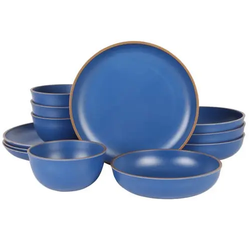 GIBSON HOME Rockabye 12 Piece Double Bowl Malemine Dinnerware Set - Blue