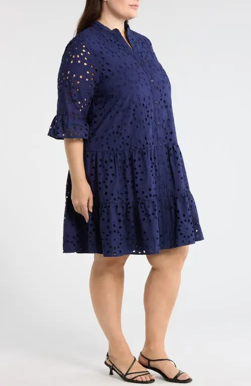 anne klein embroidered dress Anne Klein Dress Embroidered Floral Belted Blue White Fit Flare Size 10