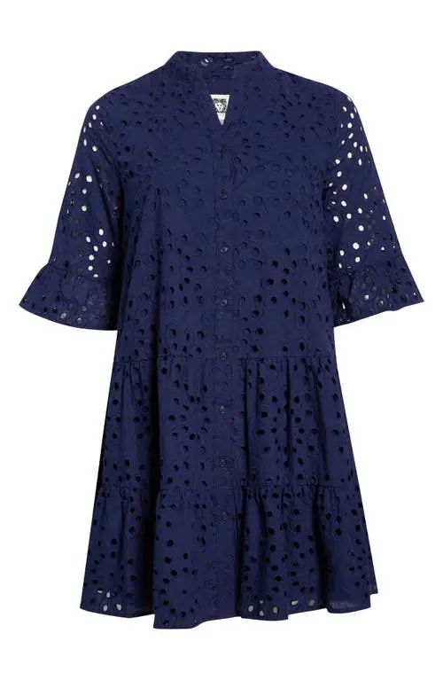Anne Klein Eyelet Embroidered Tiered Cotton Dress - Distant Mountain