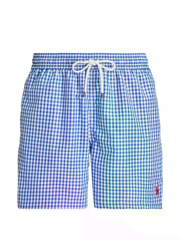 Polo Ralph Lauren Gingham Embroidered Swim Trunks - Blue