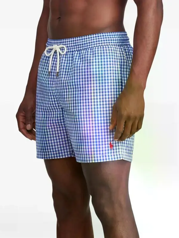 Polo Ralph Lauren Gingham Embroidered Swim Trunks - Blue