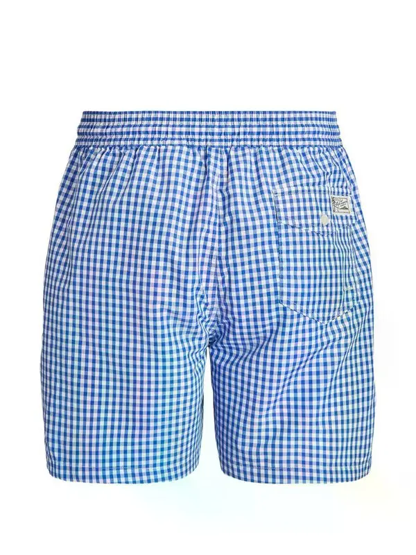 Polo Ralph Lauren Gingham Embroidered Swim Trunks - Blue