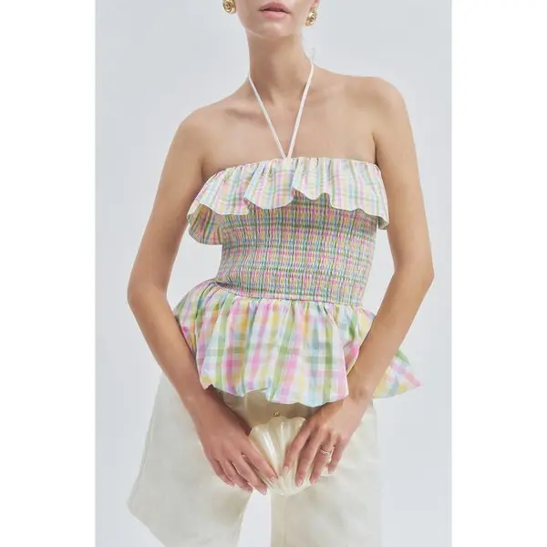 MAUDE CLUB Goldie Halter Top - Multi Plaid