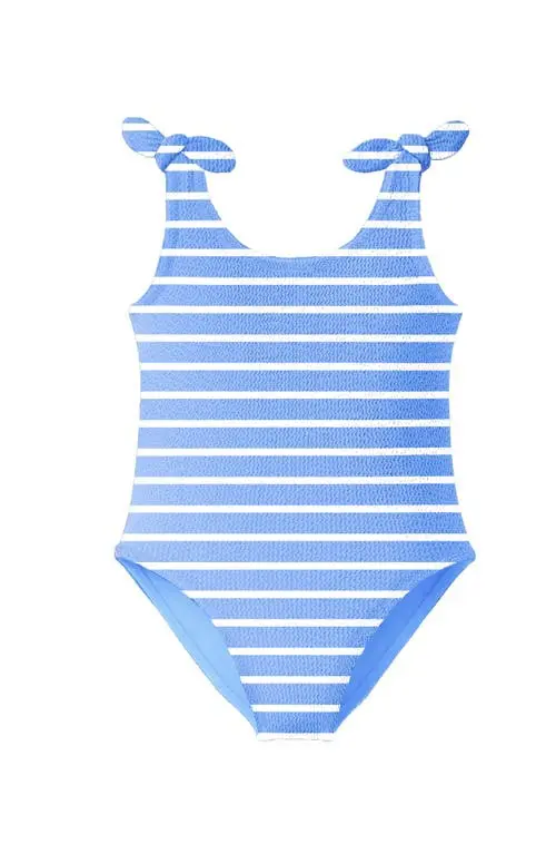 LIMEAPPLE Crinkle Bow Tie One Piece - Blue Stripe