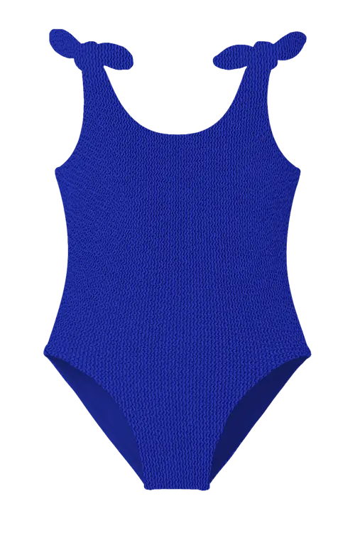 LIMEAPPLE Crinkle Bow Tie One Piece - Blue