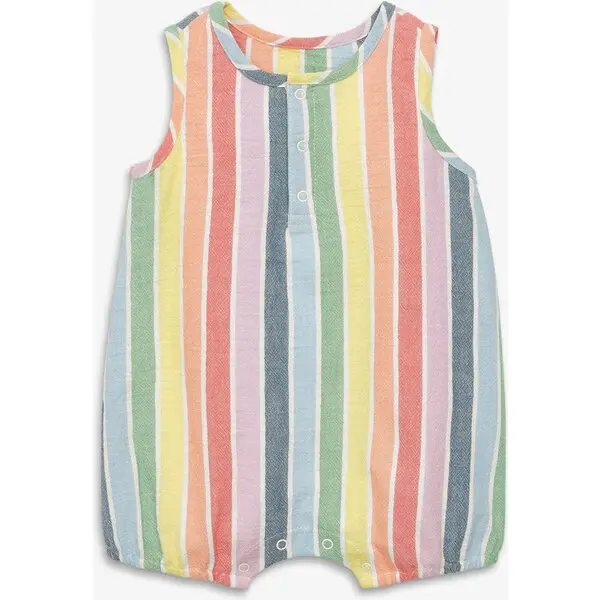 PRIMARY Baby Henley Bubble In Rainbow Stripe - Rainbow Sunrise Stripe