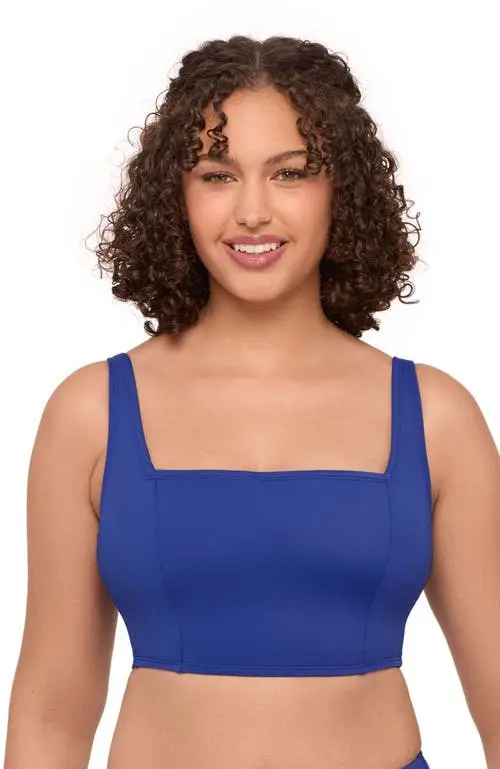 S3 APPAREL Supportive Sculpting Square Neck Lace Back Midkini Top - Indigo