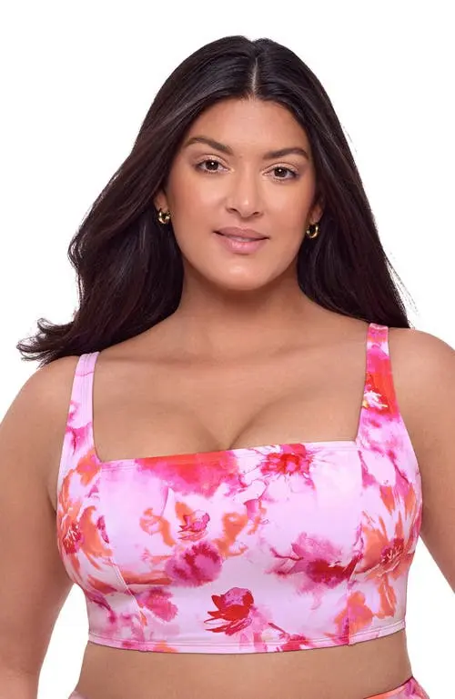S3 APPAREL Square Neck Lace Back Midkini Swim Top - Pink Riviera Floral