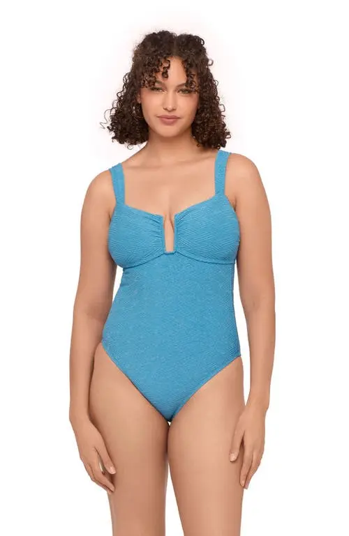 S3 APPAREL Sweetheart U-wire One Piece Swimsuit - Powder Blue Basket Weave