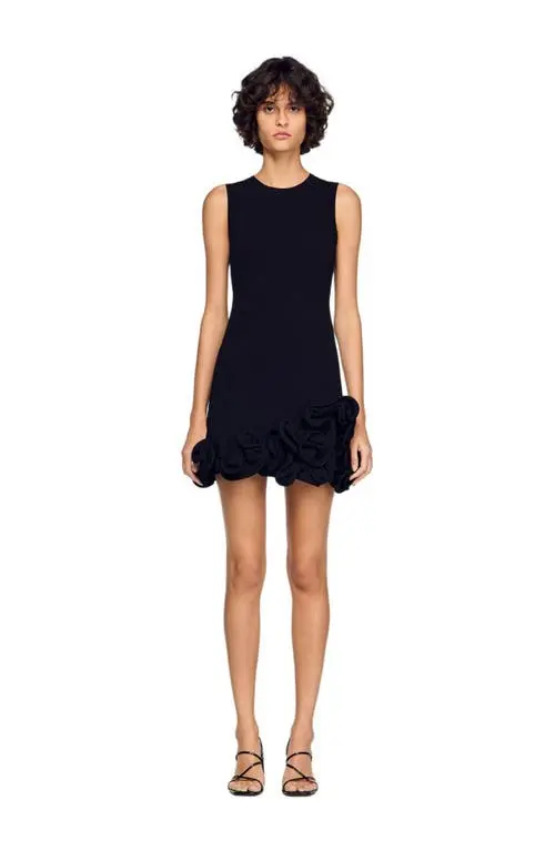 Sandro Floral Knit Mini Dress - Black
