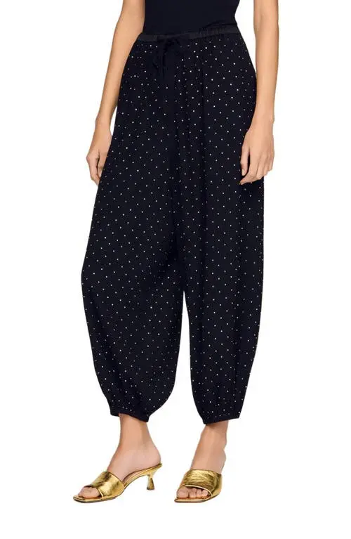Sandro Rhinestone Embellished Wide-leg Trousers